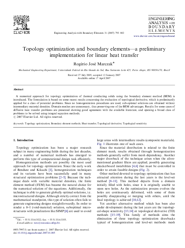 (PDF) Topology optimization and boundary elements—a preliminary implementation for linear heat ...