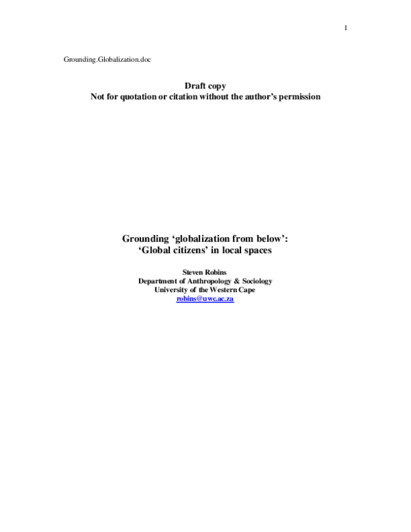 (PDF) Grounding ‘globalization from below’: ‘Global citizens’ in local ...