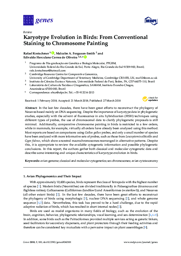 (PDF) Karyotype Evolution in Birds: From Conventional Staining to ...