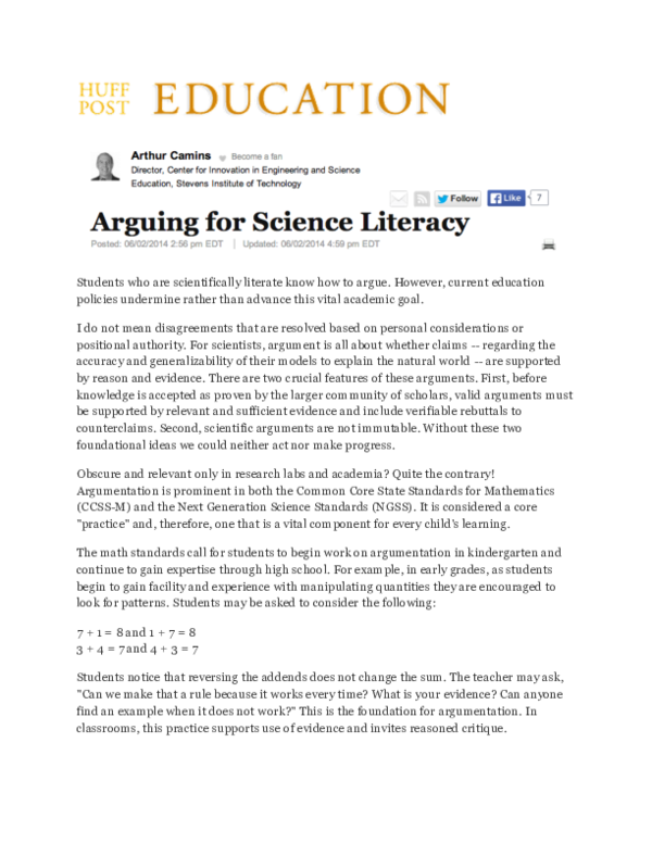 (PDF) Arguing for Science Literacy