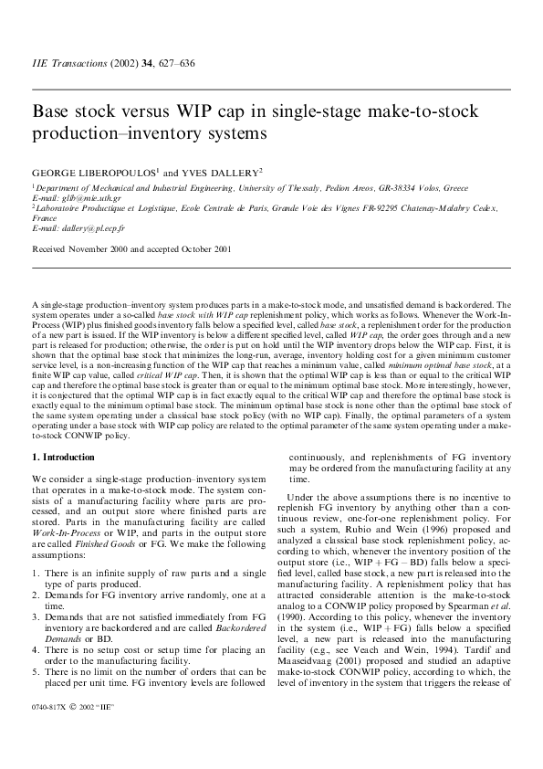 (PDF) Base stock versus WIP cap in single-stage make-to-stock ...
