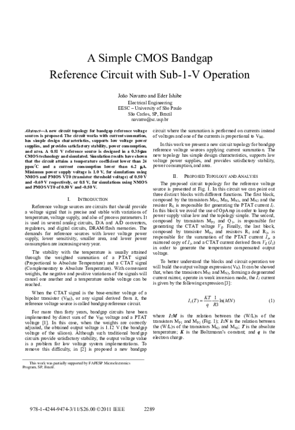(PDF) A simple CMOS bandgap reference circuit with sub-1-V operation