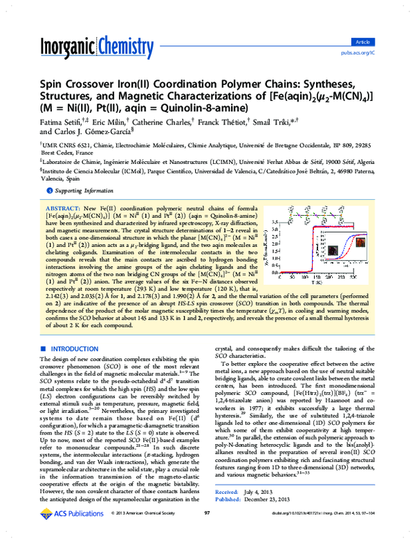 (PDF) Spin Crossover Iron(II) Coordination Polymer Chains: Syntheses ...