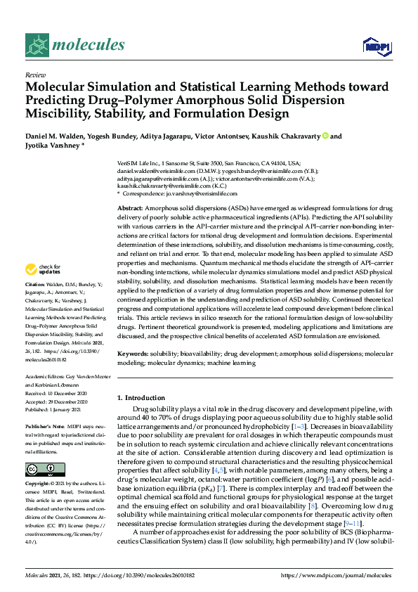 Pdf Molecular Simulation And Statistical Learning Methods Toward Predicting Drug Polymer