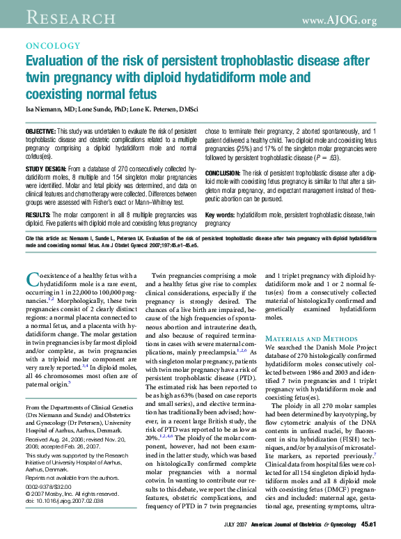 (PDF) Evaluation of the risk of persistent trophoblastic disease after ...