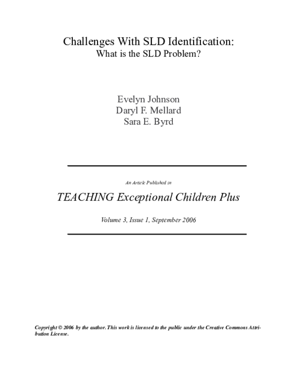 (PDF) Challenges with SLD Identification: What is the SLD Problem?