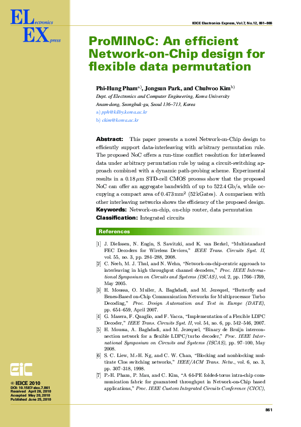 (PDF) ProMINoC: An efficient Network-on-Chip design for flexible data permutation | Phi Pham ...