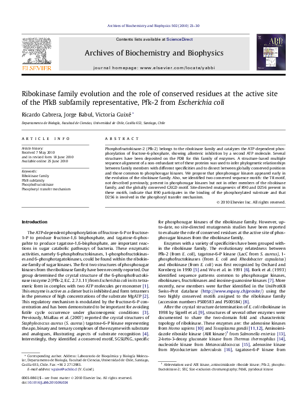 (PDF) Ribokinase family evolution and the role of conserved residues at ...