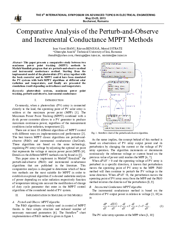 (PDF) Comparative analysis of the perturb-and-observe and incremental conductance MPPT methods