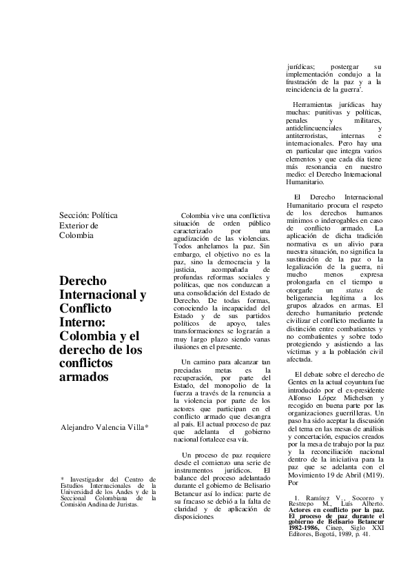 (PDF) Derecho internacional y conflicto interno. Colombia y el derecho de los conflictos armados