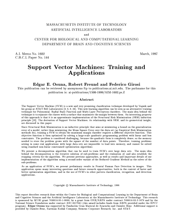 (PDF) Support vector machines: Training and applications