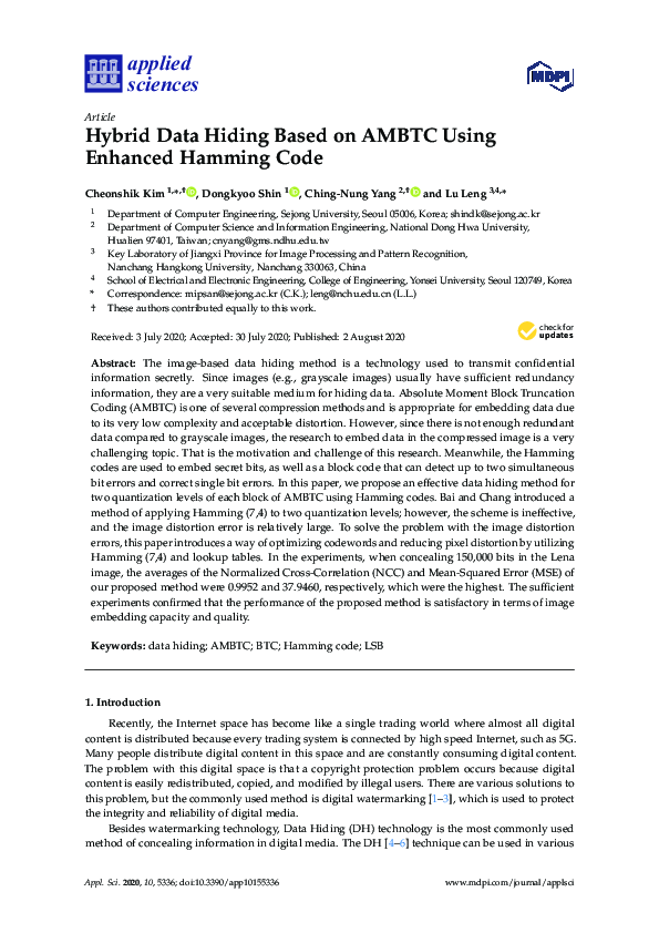 (PDF) Hybrid Data Hiding Based on AMBTC Using Enhanced Hamming Code