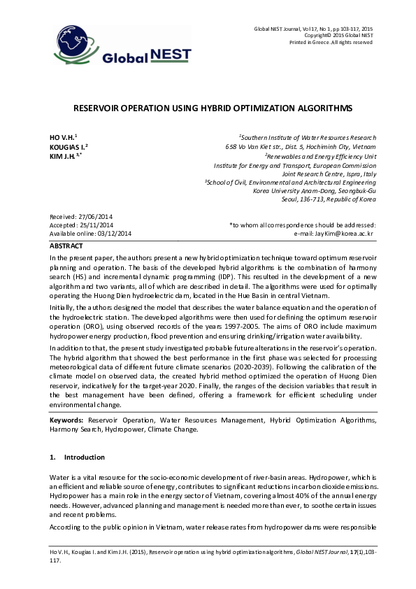 (PDF) Reservoir operation using hybrid optimization algorithms