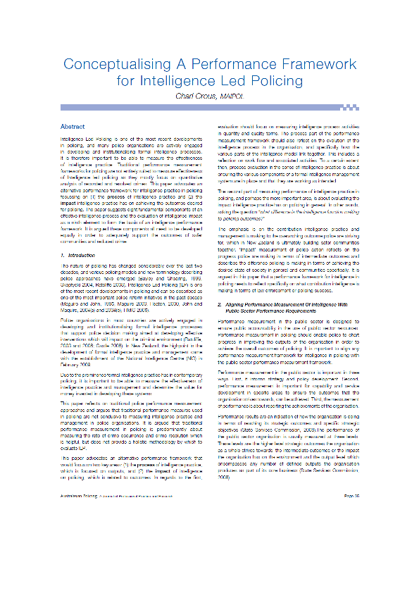(PDF) Conceptualising a Performance Framework for Intelligence Led Policing