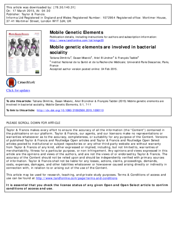 (PDF) Mobile genetic elements are involved in bacterial sociality