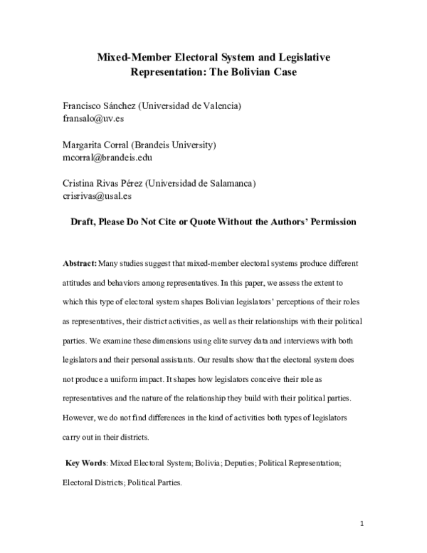 (PDF) Mixed-Member Electoral System and Legislative Representation: The ...