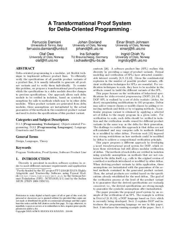 (PDF) A transformational proof system for delta-oriented programming