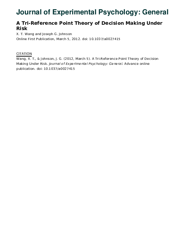 (PDF) A tri-reference point theory of decision making under risk