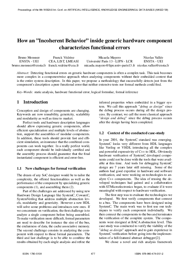 (PDF) How an incoherent behavior inside generic hardware component characterizes functional ...