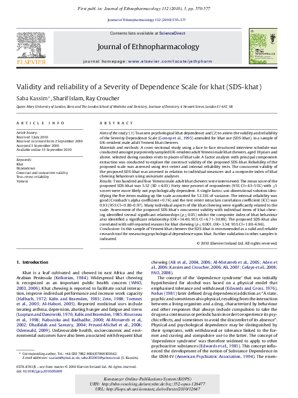 (PDF) Validity and reliability of the Severity of Dependence Scale (SDS ...