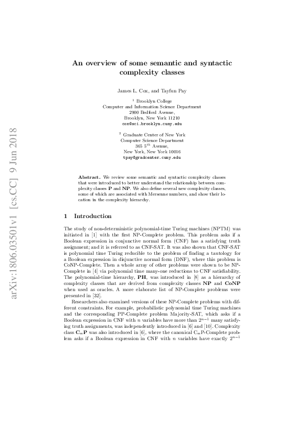 (PDF) An Overview Of Some Semantic And Syntactic Complexity Classes