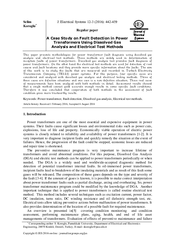 (PDF) A Case Study on Fault Detection in Power Transformers Using Dissolved Gas Analysis and ...