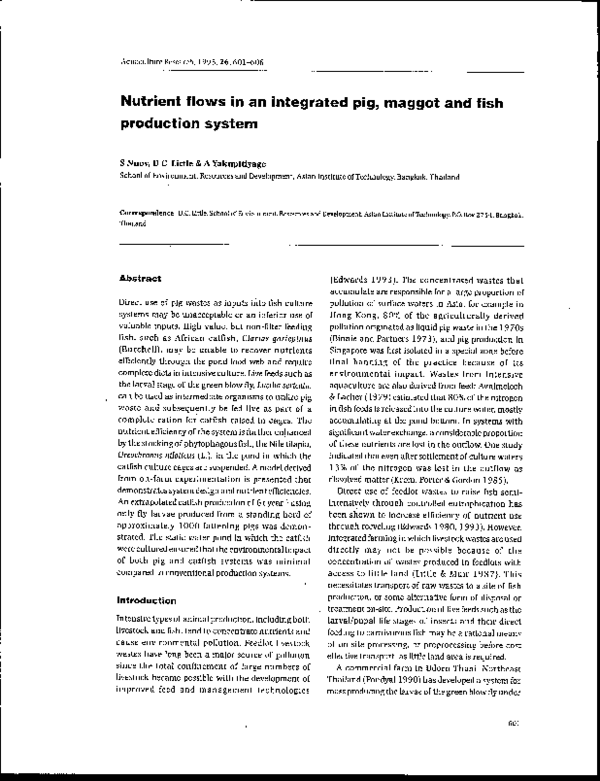 (PDF) Nutrient flows in an integrated pig, maggot and fish production ...