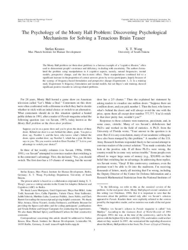(PDF) The psychology of the Monty Hall problem: Discovering ...