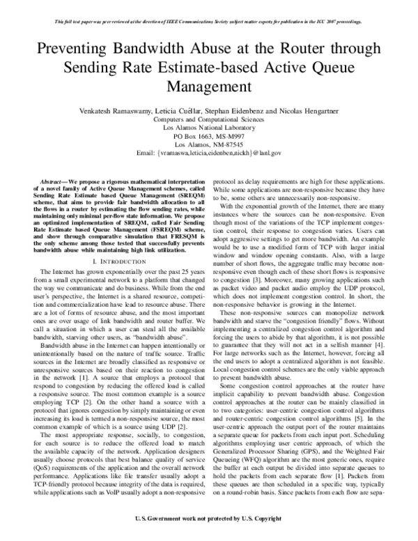 (PDF) Preventing Bandwidth Abuse at the Router through Sending Rate Estimate-Based Active Queue ...