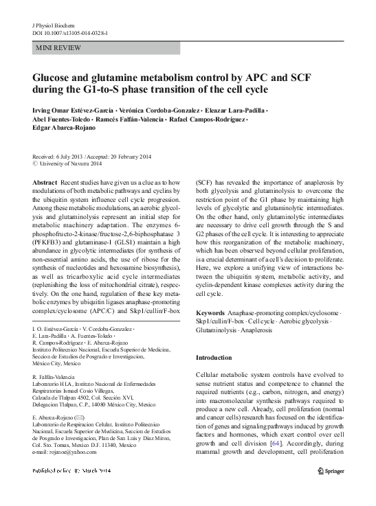 (PDF) Glucose and glutamine metabolism control by APC and SCF during ...