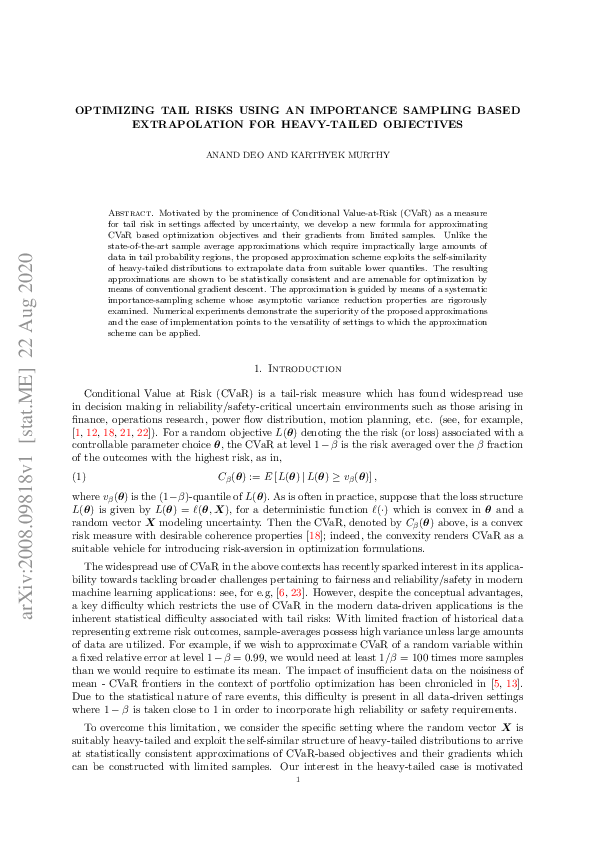 (PDF) Optimizing tail risks using an importance sampling based extrapolation for heavy-tailed ...