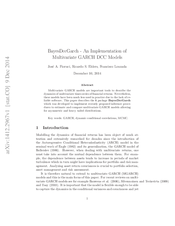 (PDF) BayesDccGarch - An Implementation of Multivariate GARCH DCC Models