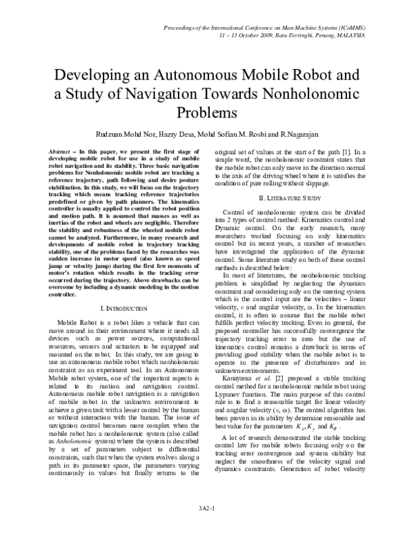 (PDF) Developing an Autonomous Mobile Robot and a Study of Navigation towards Nonholonomic problems