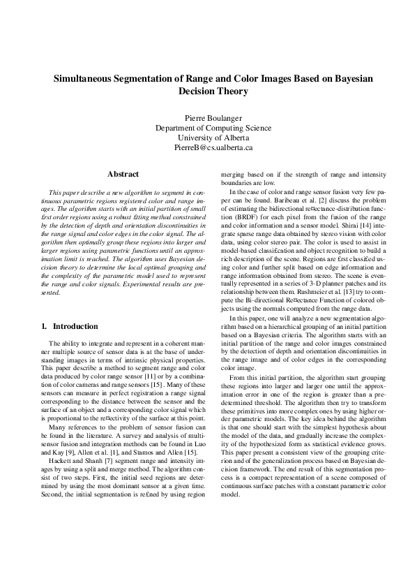 (PDF) Simultaneous segmentation of range and color images based on Bayesian decision theory