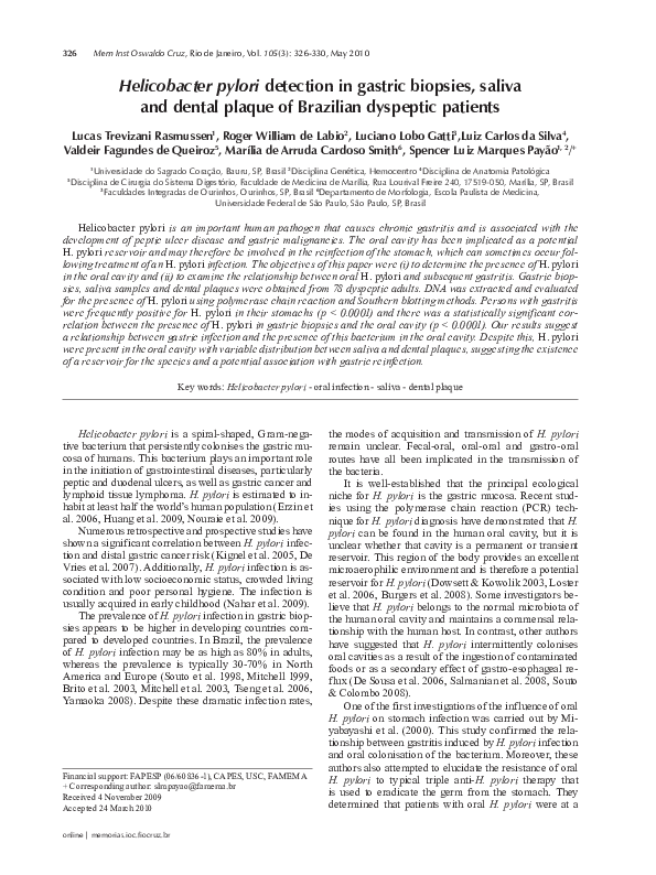 (PDF) Helicobacter pylori detection in gastric biopsies, saliva and ...
