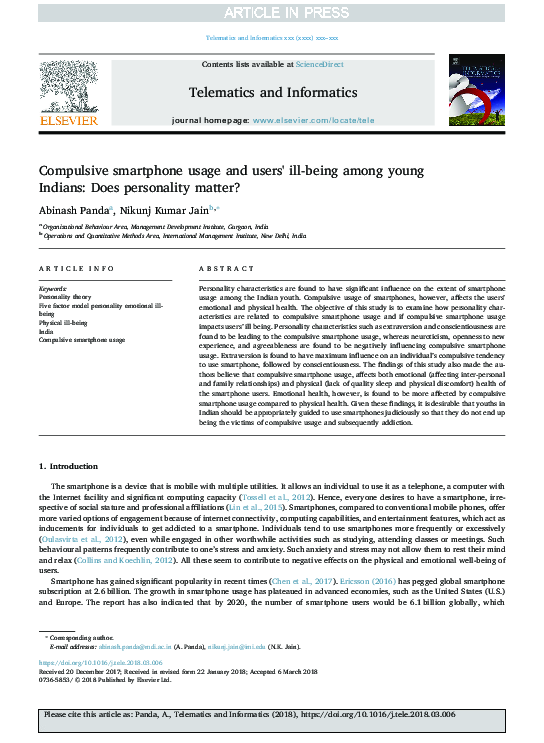 (PDF) Compulsive smartphone usage and users' ill-being among young ...