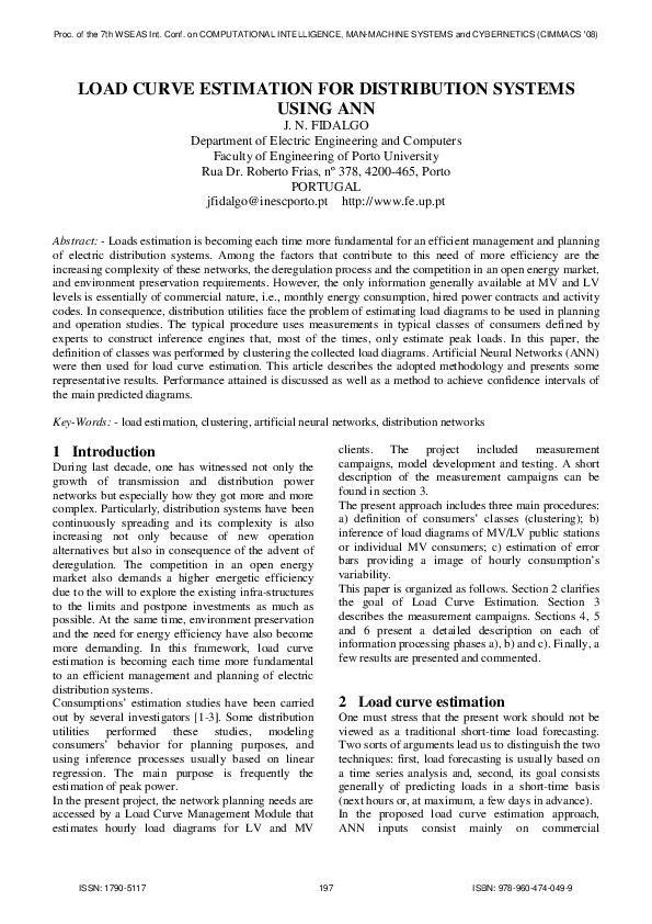 Pdf Load Curve Estimation For Distribution Systems Using Ann