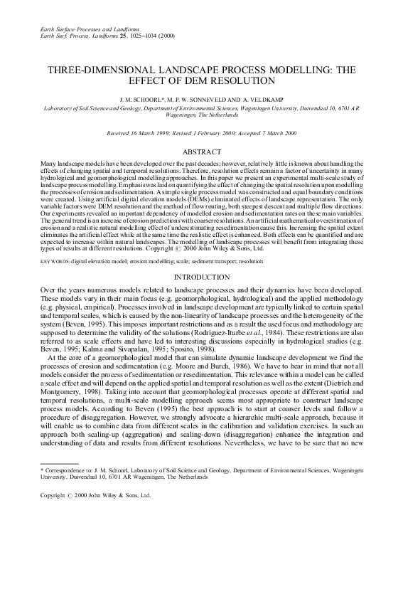 (PDF) Three‐dimensional landscape process modelling: the effect of DEM ...