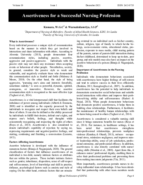 (PDF) Assertiveness for a Successful Nursing Profession