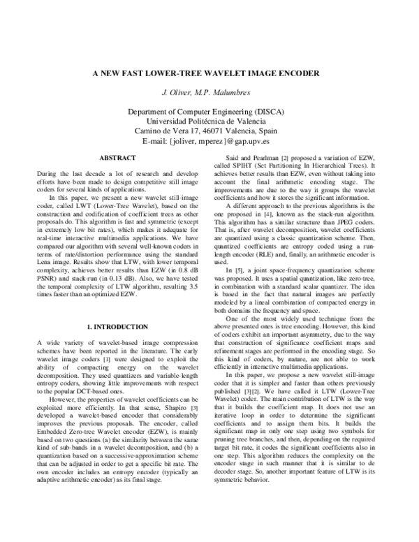 (PDF) A new fast lower-tree wavelet image encoder