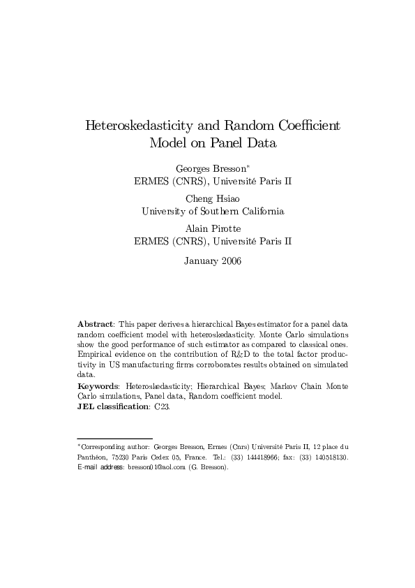 (PDF) Heteroskedasticity and Random Coefficient Model on Panel Data