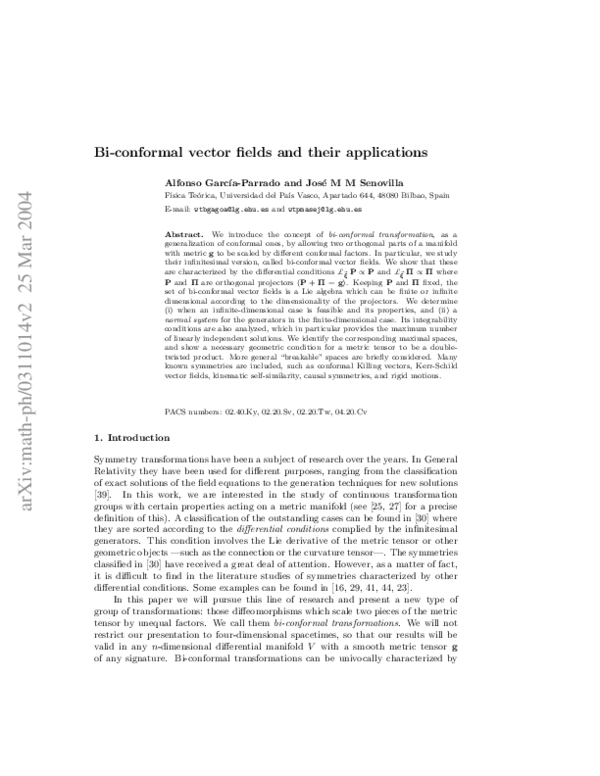 Pdf Bi Conformal Vector Fields And Their Applications