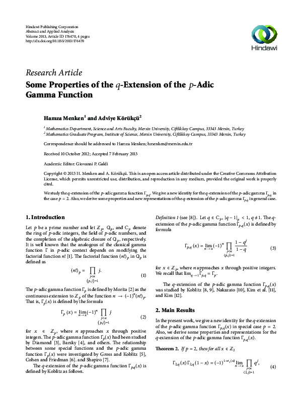 Pdf Some Properties Of The Extension Of The Adic Gamma Function
