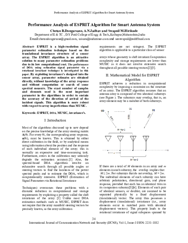 Pdf Performance Analysis Of Esprit Algorithm For Smart Antenna System
