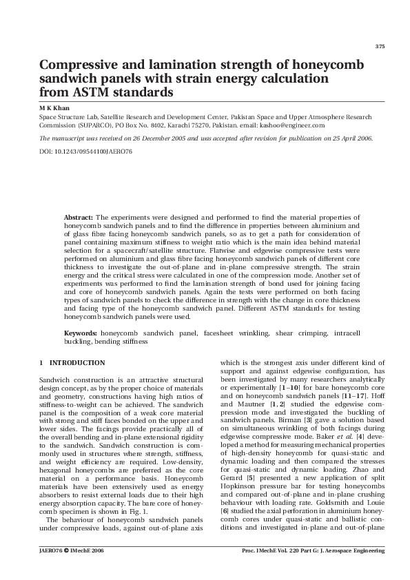 (PDF) Compressive and lamination strength of honeycomb sandwich panels with strain energy ...