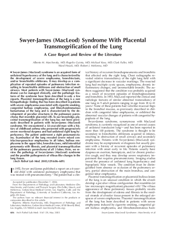 (PDF) Swyer-James (MacLeod) syndrome with placental transmogrification ...