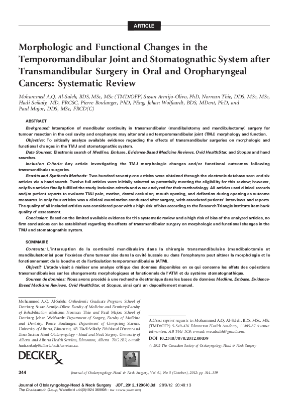 (PDF) Morphologic and functional changes in the temporomandibular joint ...