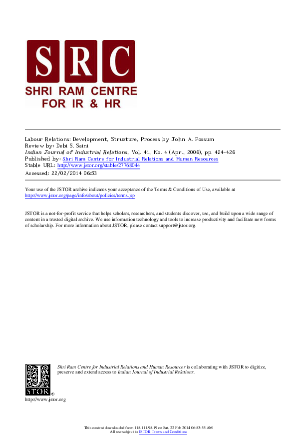 (PDF) Book Review: Labour Relations: Development, Structure, Process by John A. Fossum, (McGraw ...