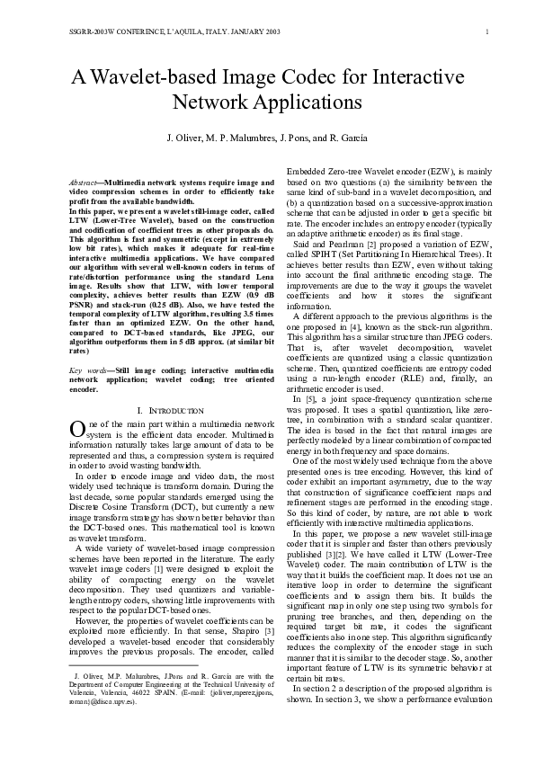 (PDF) A Wavelet-based Image Codec for Interactive Network Applications
