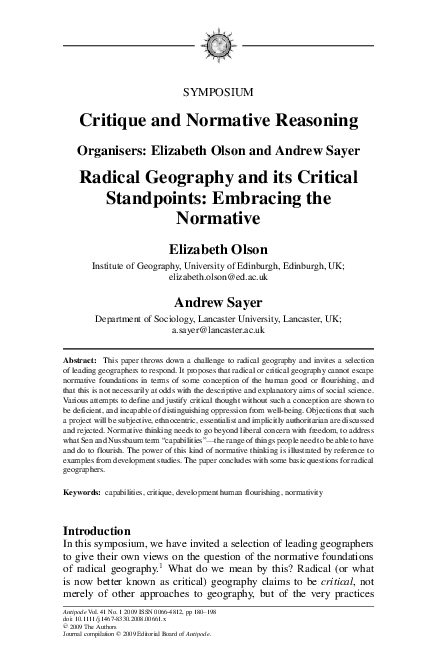 (PDF) Radical Geography and its Critical Standpoints: Embracing the ...